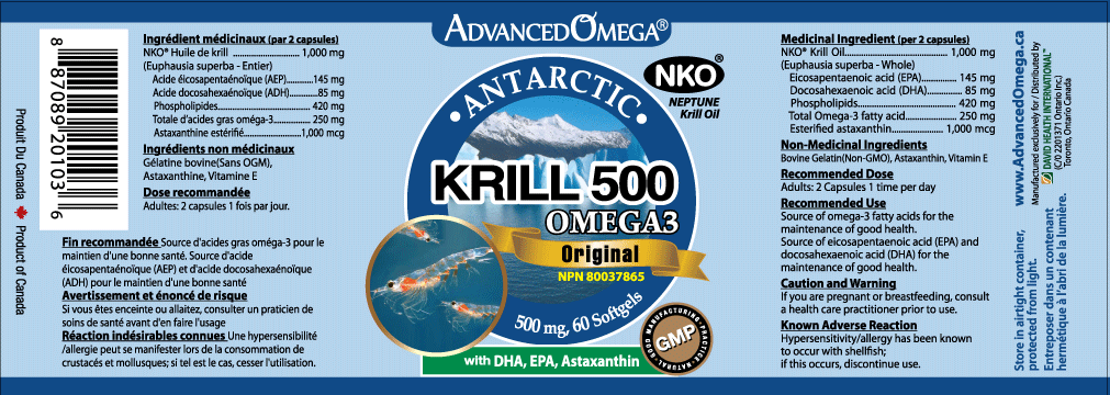 Advanced Krill Omega3 500mg 60 Softgels - Davidhealthfood