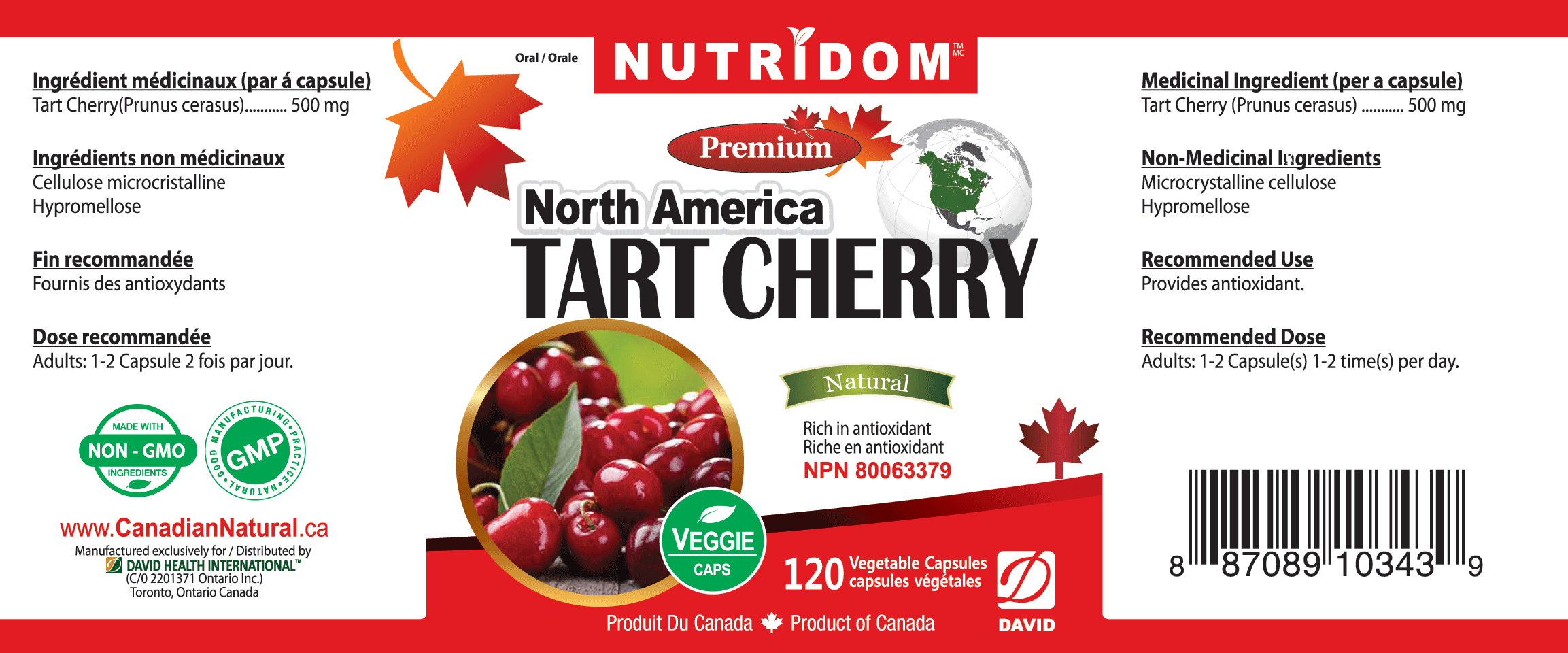 Nutridom Tart Cherry 500 mg, 120 Vegi-Caps - Your Health Food Store and ...